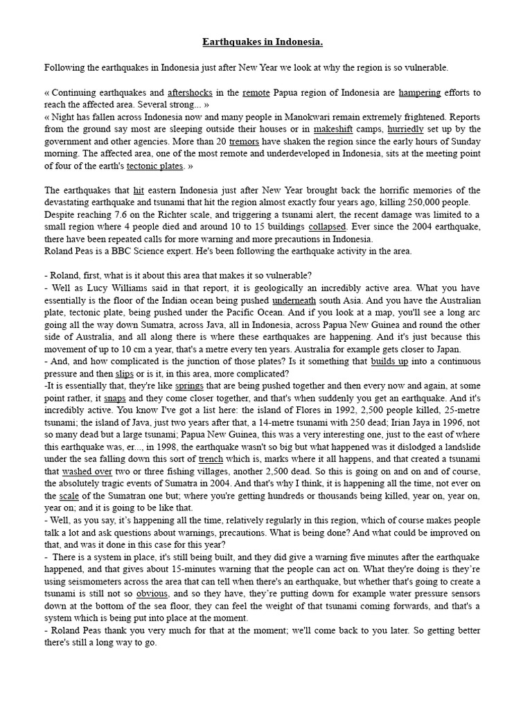 Earthquakes in Indonesia script | PDF | Earthquakes | Tsunami