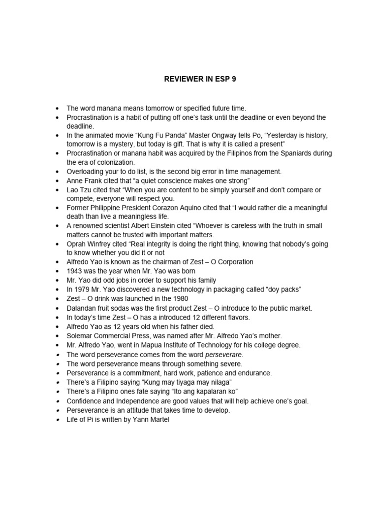 Reviewer in Esp 9 Third Quarter | PDF