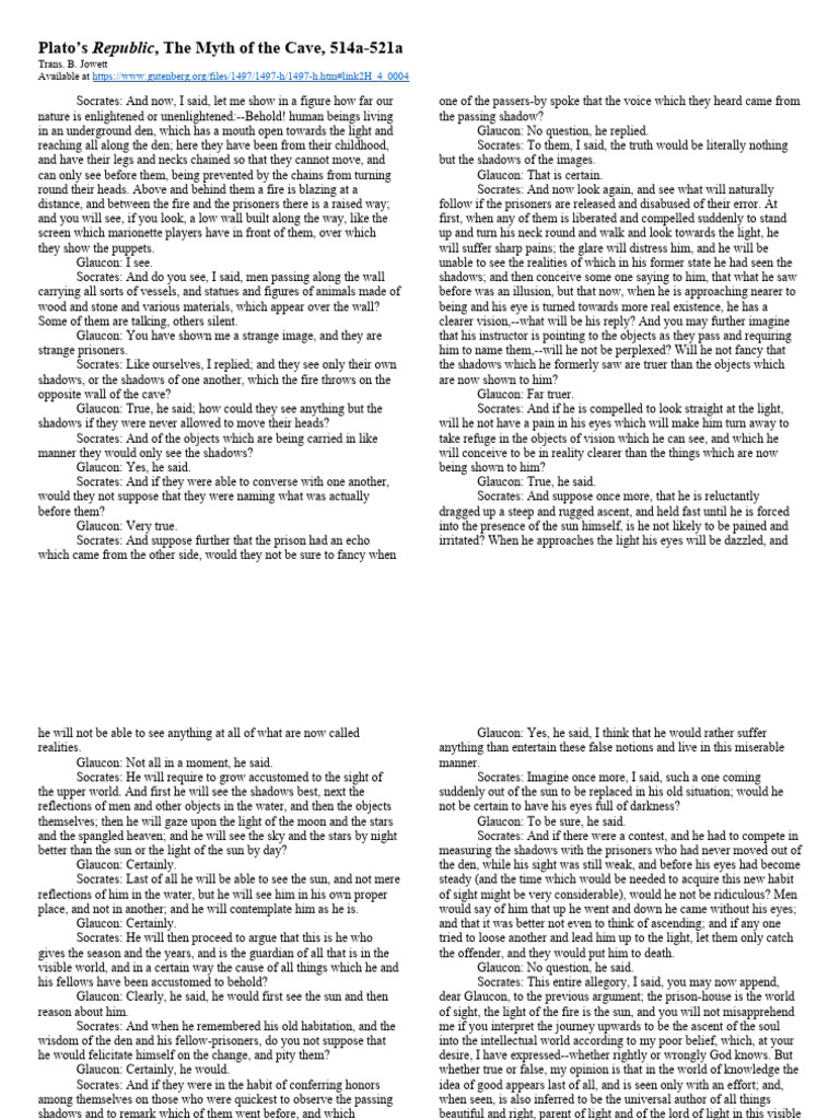 Plato's Allegory of the Cave Explained | PDF | Reason | Socrates