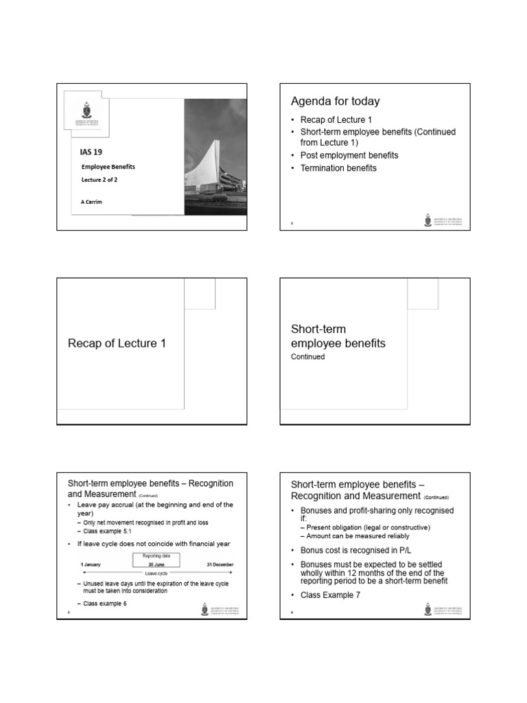 IAS 19 Lecture 2 Slides - 2019 | PDF | Employment | Defined Benefit Pension Plan
