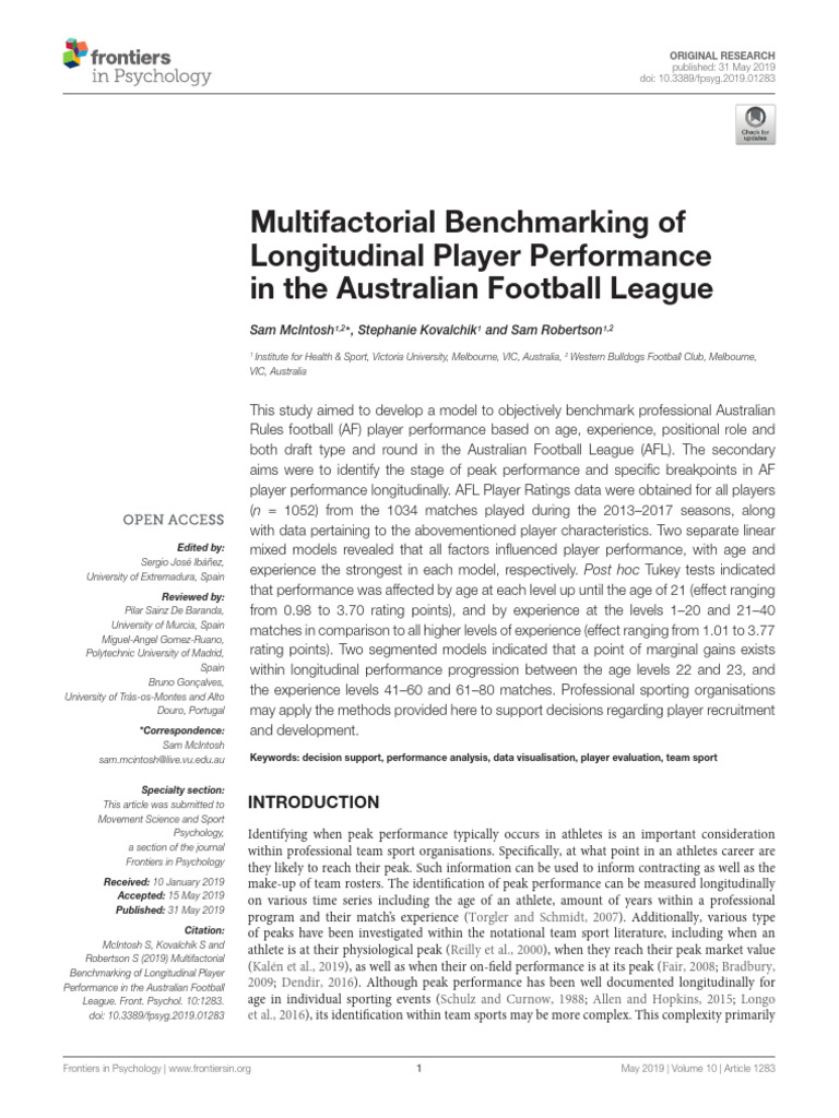 AFL Player Performance Benchmarking | PDF | Statistics
