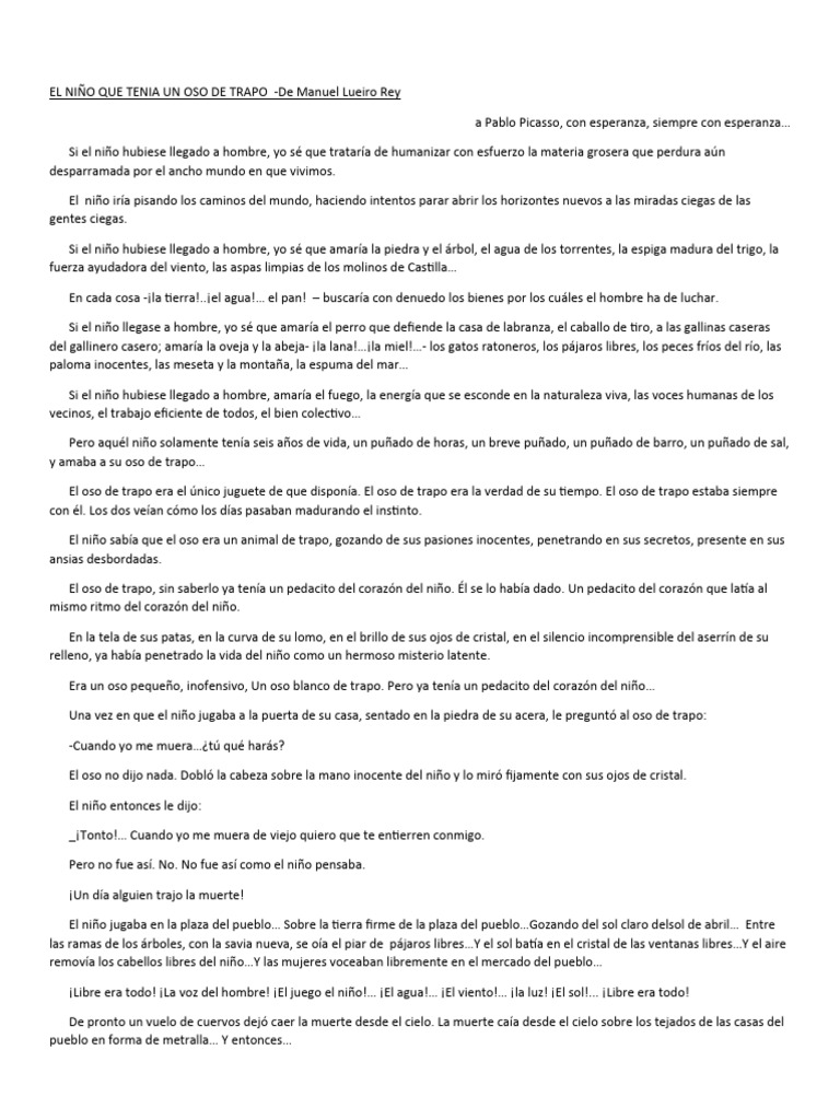 El Niño Que Tenia Un Oso de Trapo | PDF