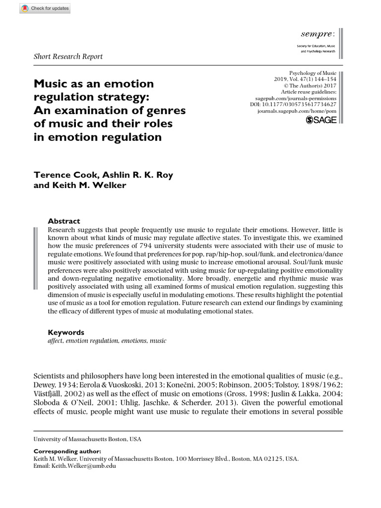 Music Genres and Emotion Regulation | PDF | Emotional Self Regulation ...