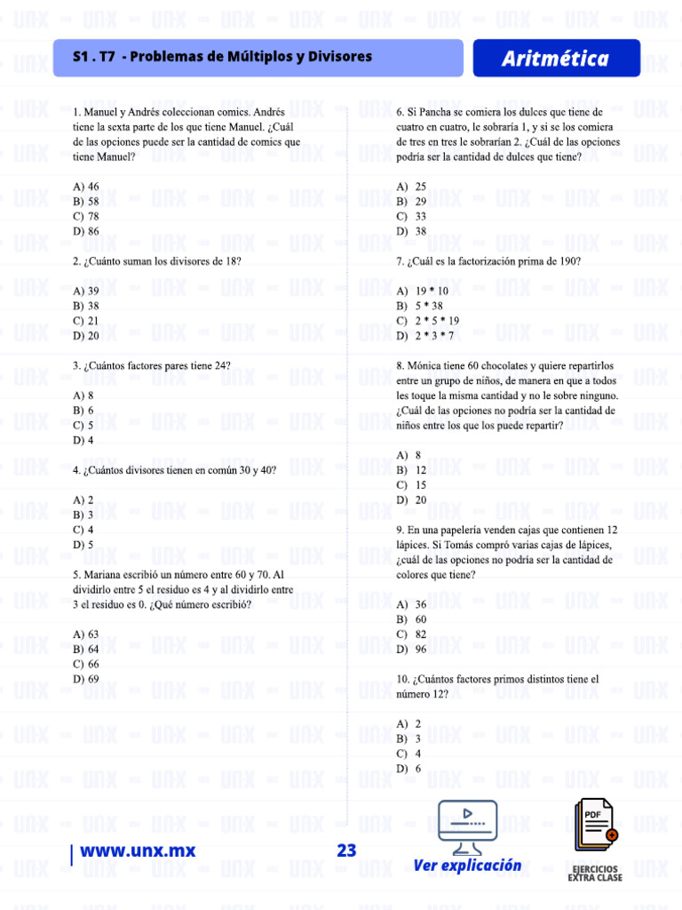 S1 T7 - Problemas de Múltiplos y Divisores | PDF