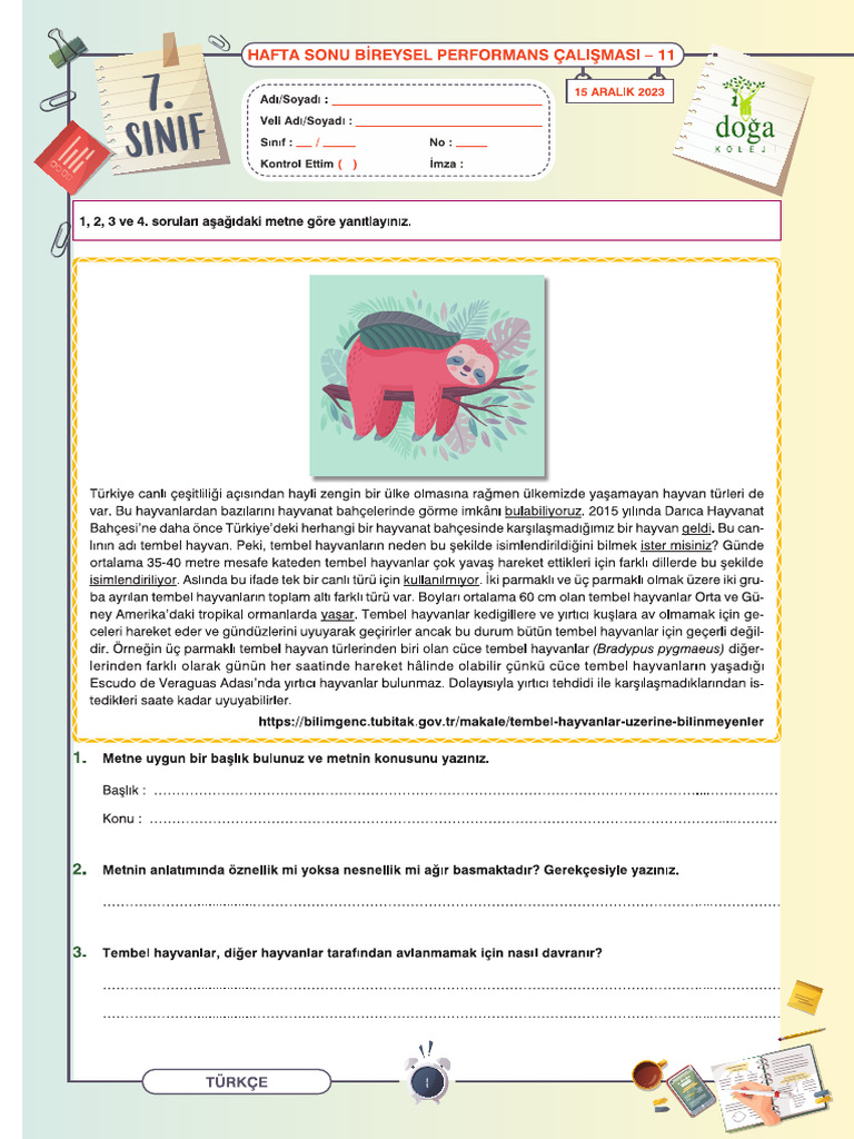 23_7_SINIF_HAFTA_SONU_ODEV_11_BASKI | PDF