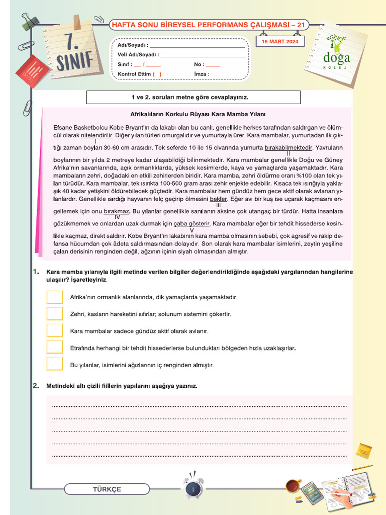 23 7 Sinif Hafta Sonu Odev 21 Baski | PDF