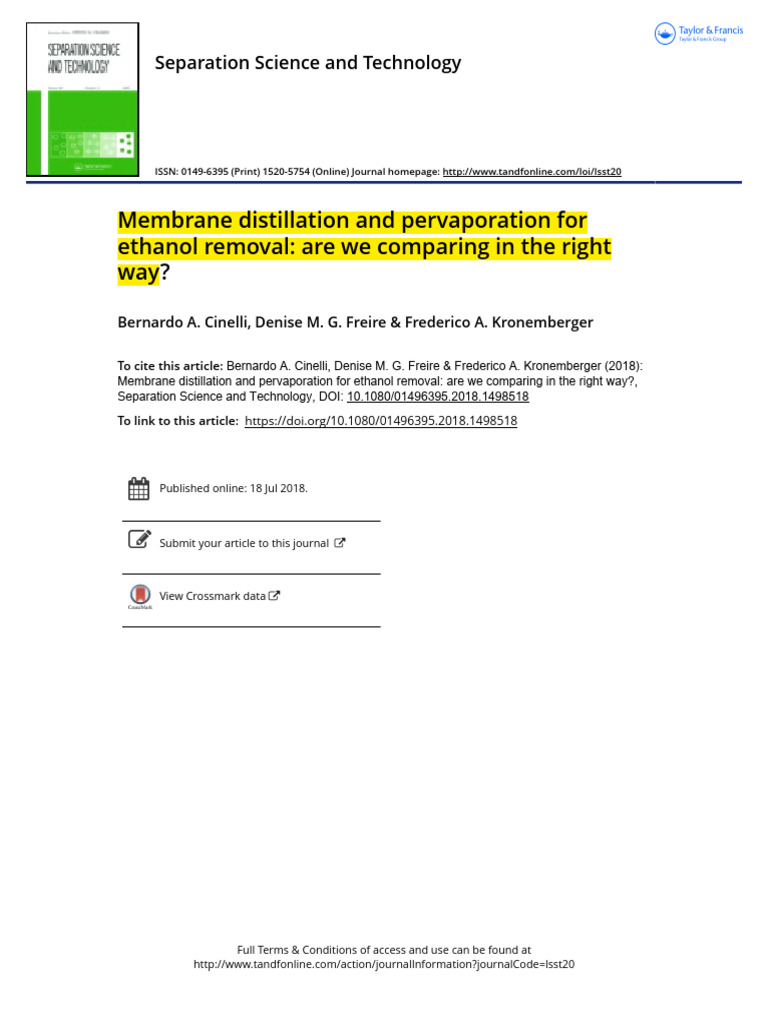 Membrane Distillation and Pervaporation For Ethanol Removal: Are We ...