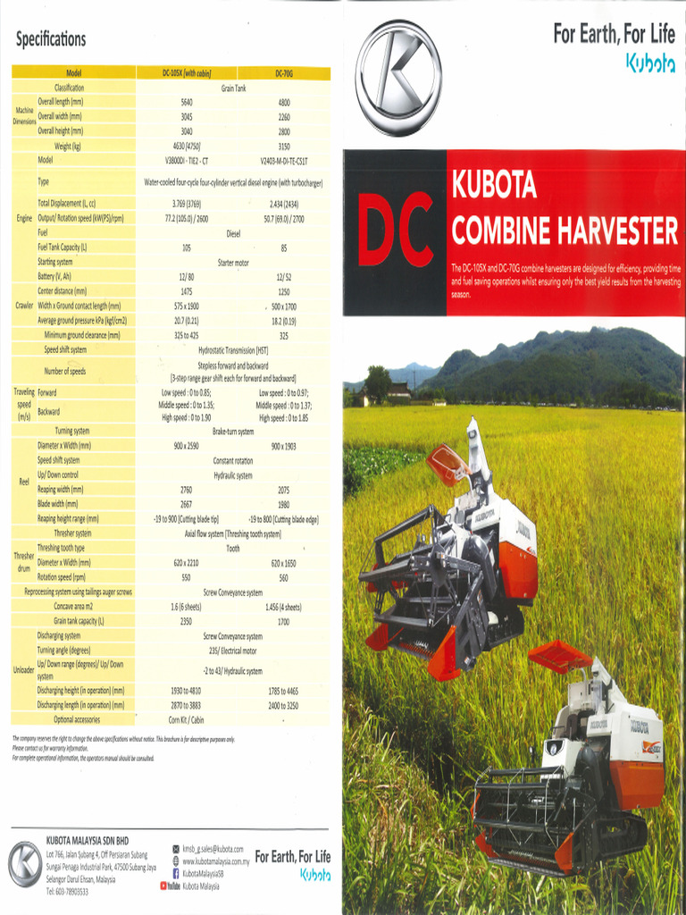 DC70G DC105X Combine Harvester | PDF