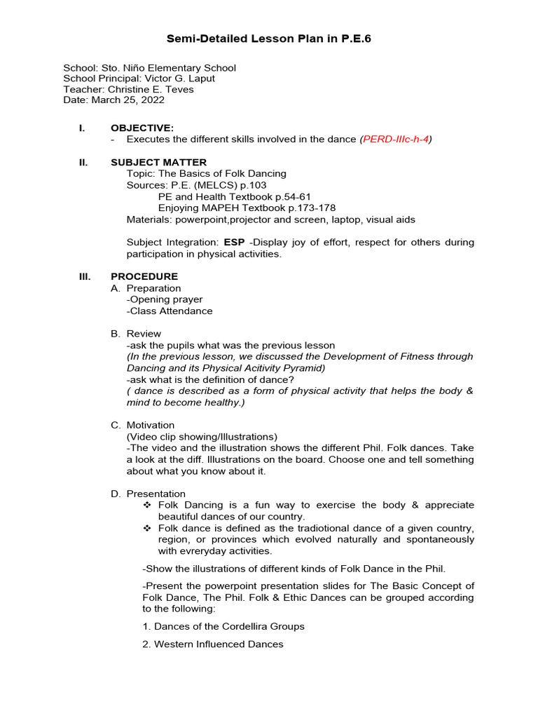 Semi-Detailed Lesson Plan in Pe6 3rd Quarter | PDF | Physical Education
