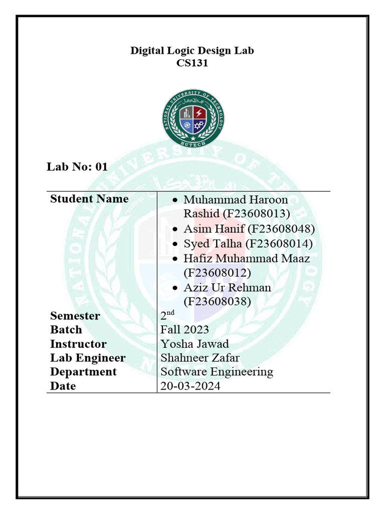 DLD Lab 01 | PDF | Logic Gate | Electrical Components