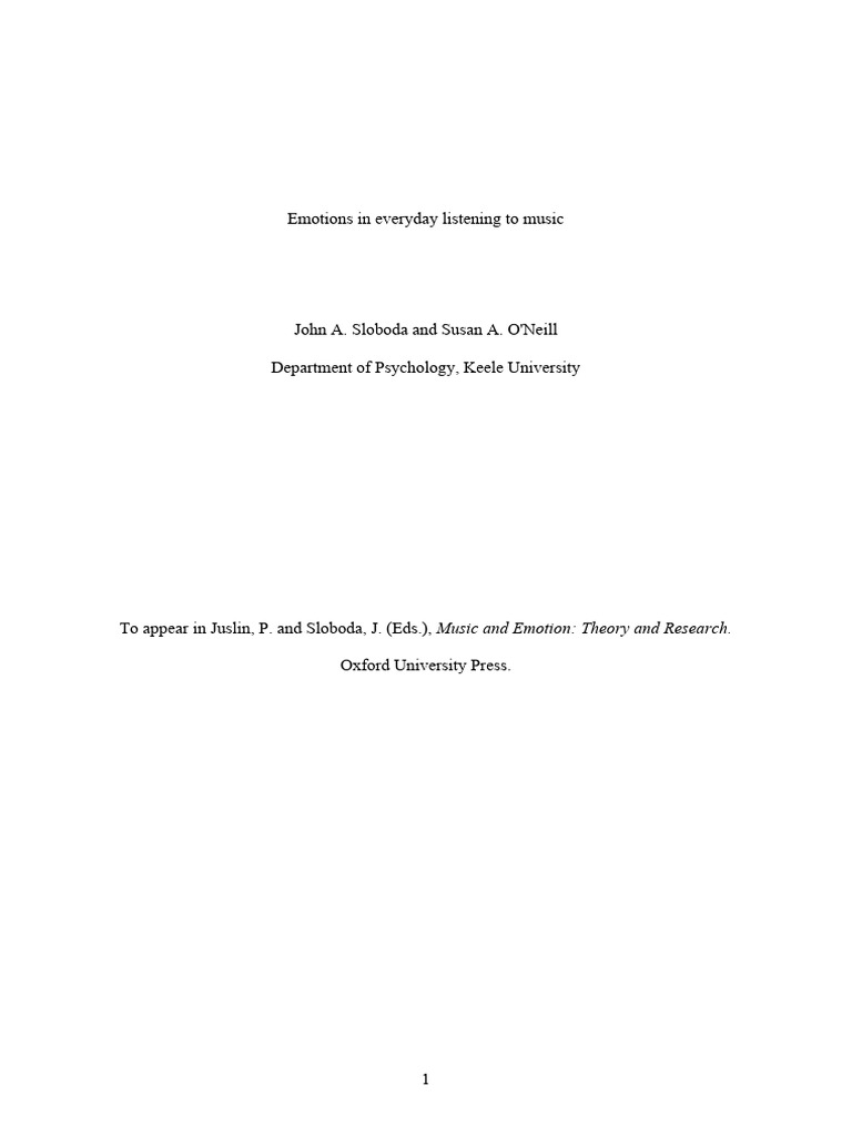 Emotions in Everyday Listening To Music - Sloboda2001 | PDF | Emotions ...