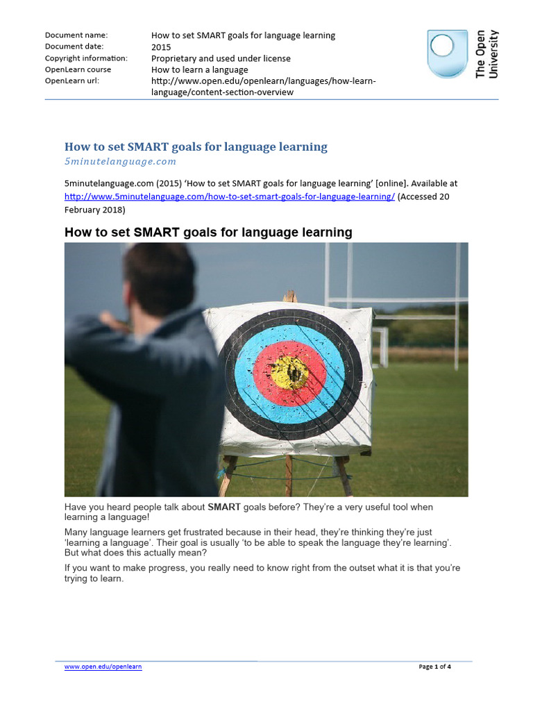 SMART Goals For Language Learning | PDF | Goal | Language Acquisition