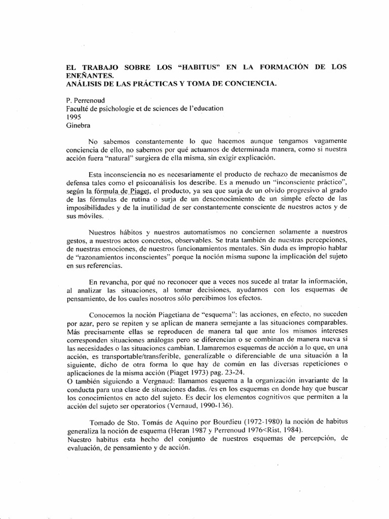 Perrenoud - El Trabajo Sobre Los Habitus - OCR | PDF | Pensamiento | Mente inconsciente