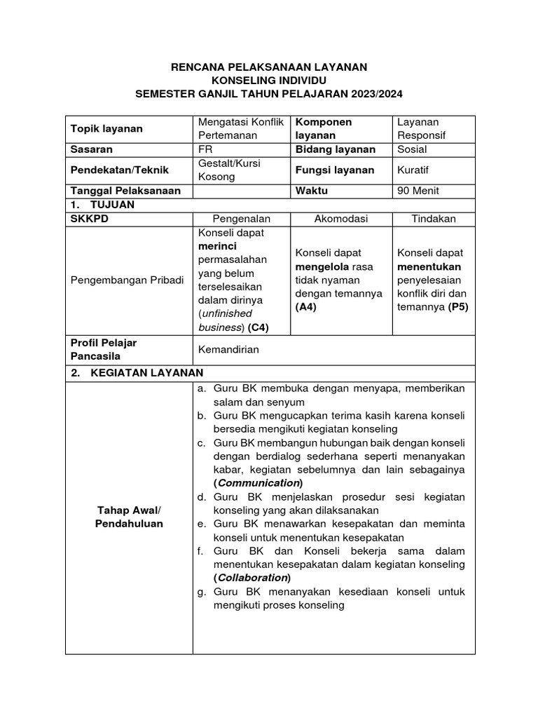 RPL Konseling Individu - Gestalt | PDF