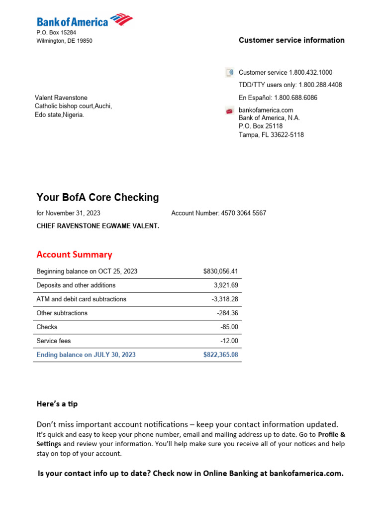 Bank Statement For Sponsorship of Ravenstone Egwame Valentine | PDF