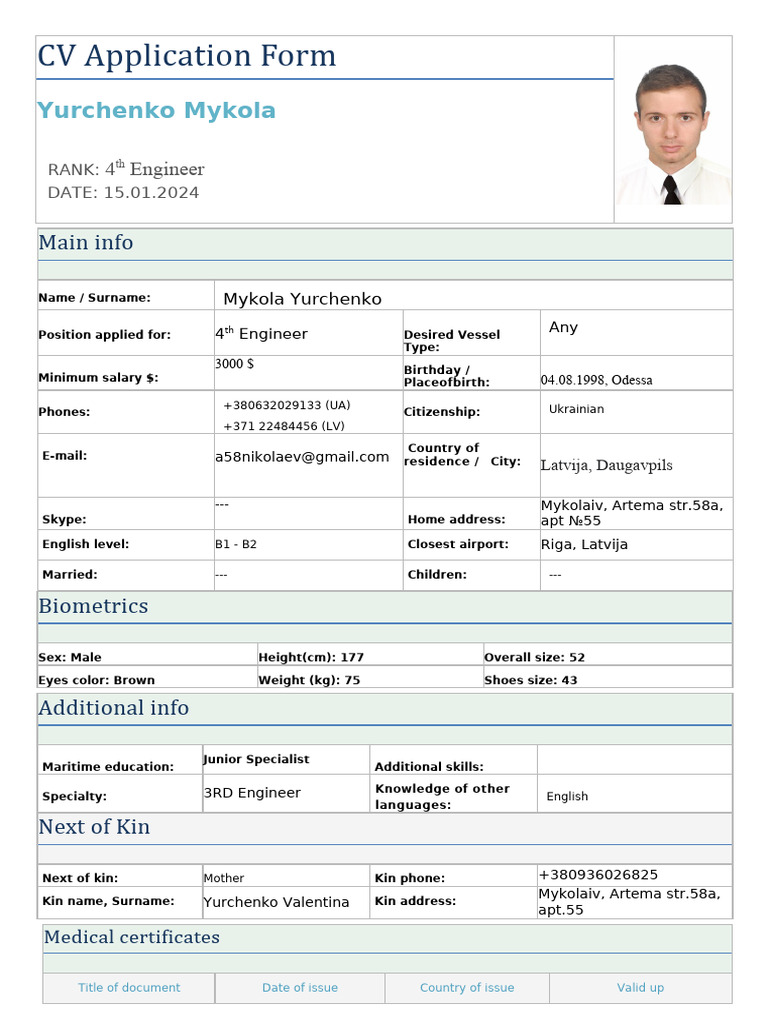 Application | PDF | Ships | Sailor