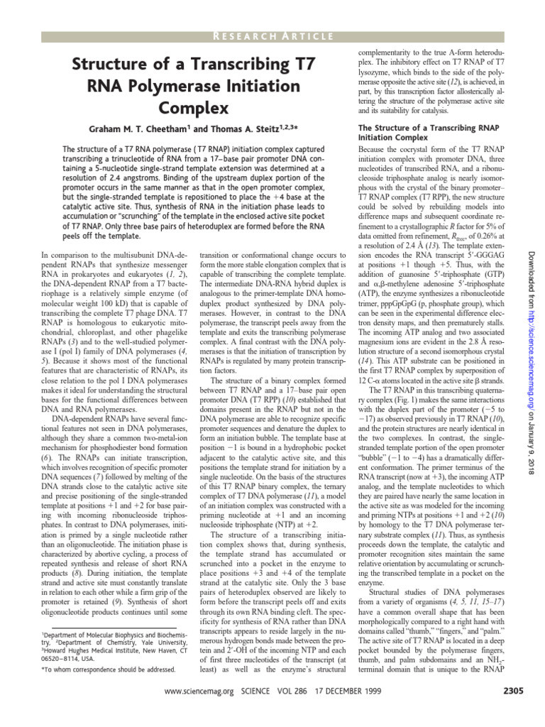 T7 RNA polymerase structure | PDF | Dna | Promoter (Genetics)