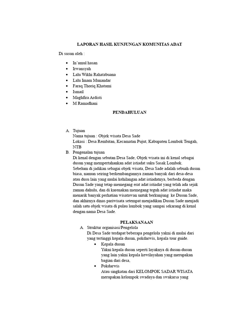 Laporan Hasil Kunjungan Komunitas Adat | PDF