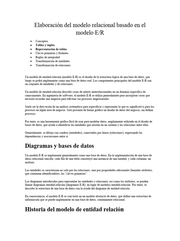 Modelo Relacional Basado en El Modelo ER | PDF | Base de datos relacional | Bases de datos