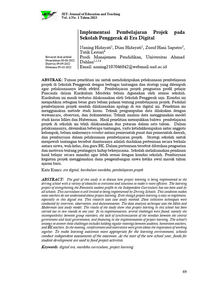 Implementasi Pembelajaran Projek Pada Se | PDF | Seni