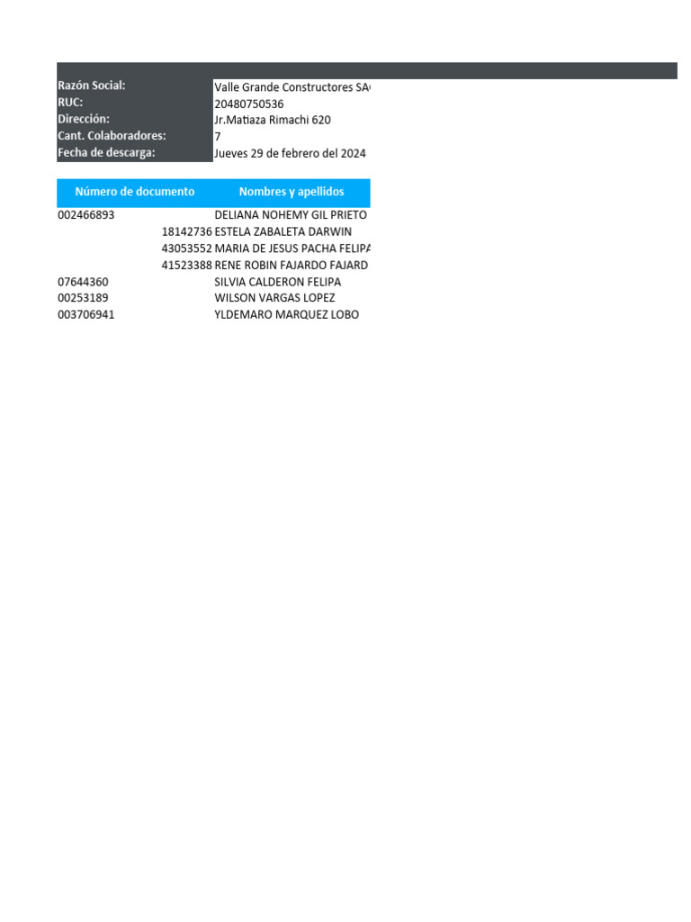 Matriz de Marcaciones Valle Grande | PDF