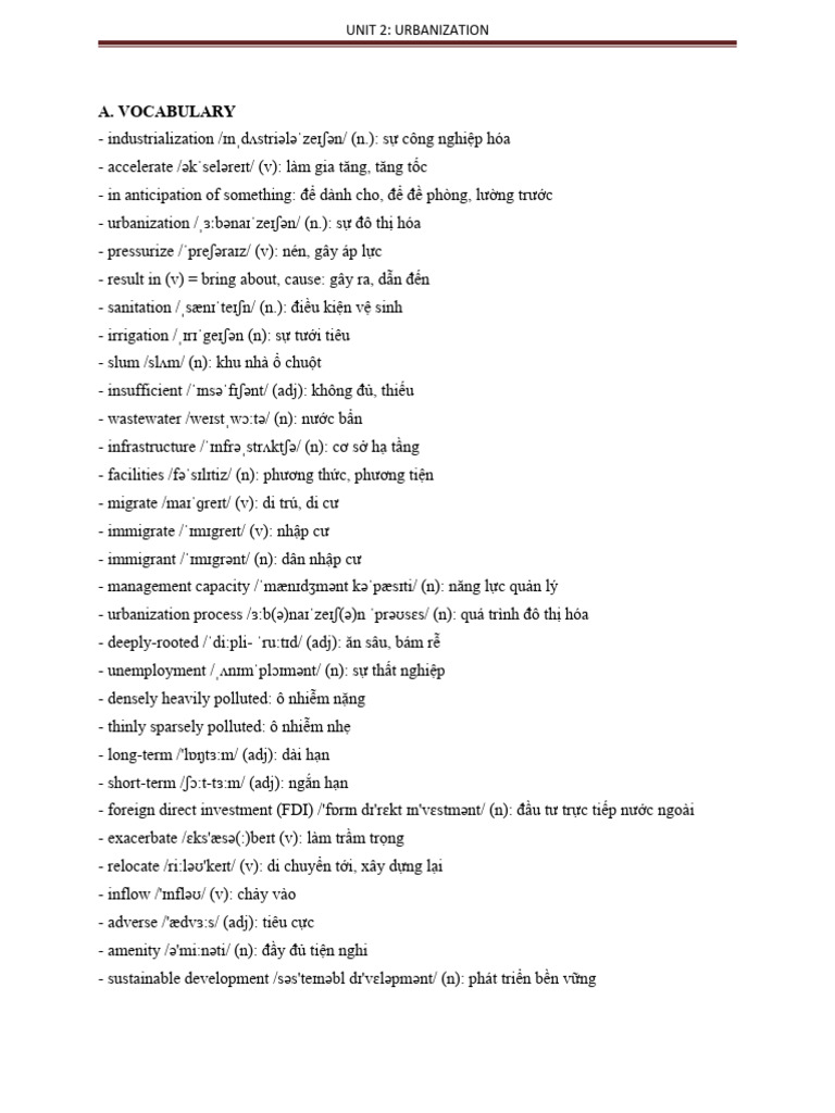 Unit 2 - Vocabulary | PDF