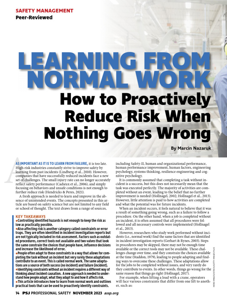 Learning From Normal Work Professional Safety Journal 1698956321 | PDF ...
