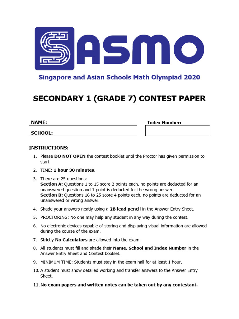 SASMO 2020 G7 | PDF | Mathematics