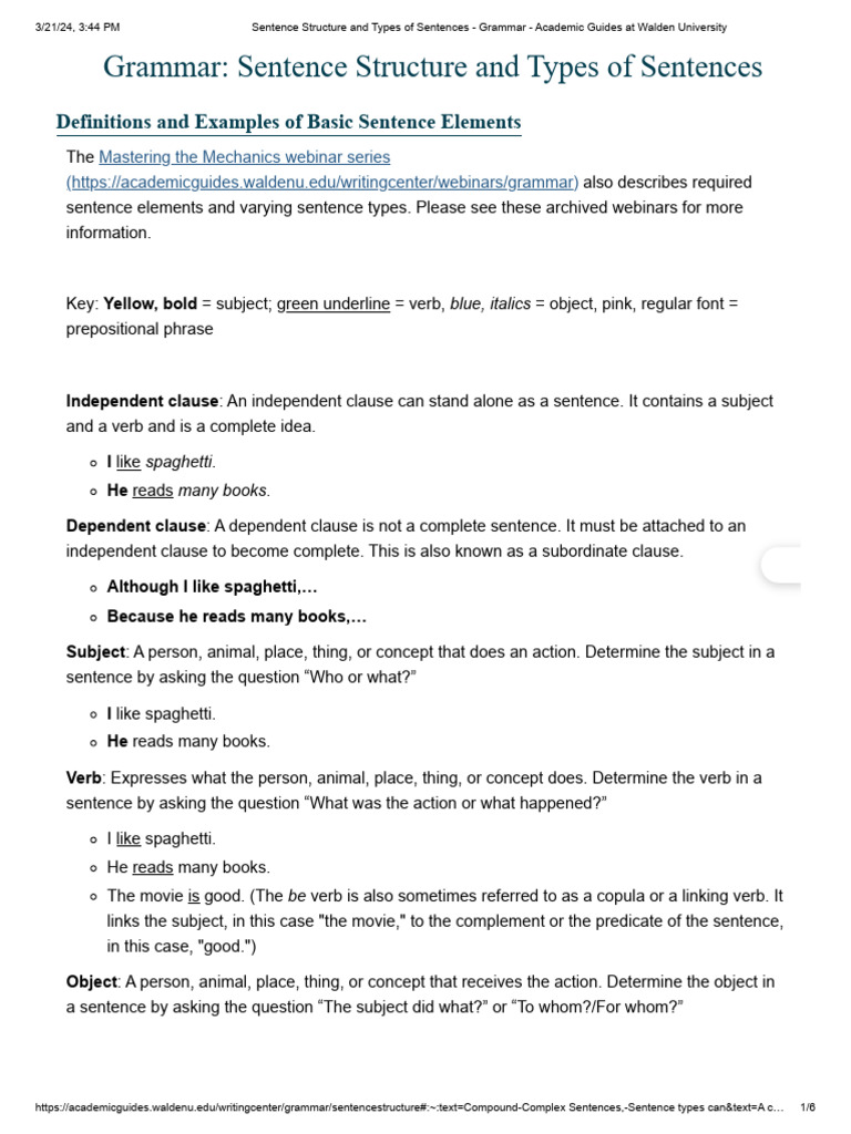 Sentence Structure and Types of Sentences - Grammar - Academic Guides ...