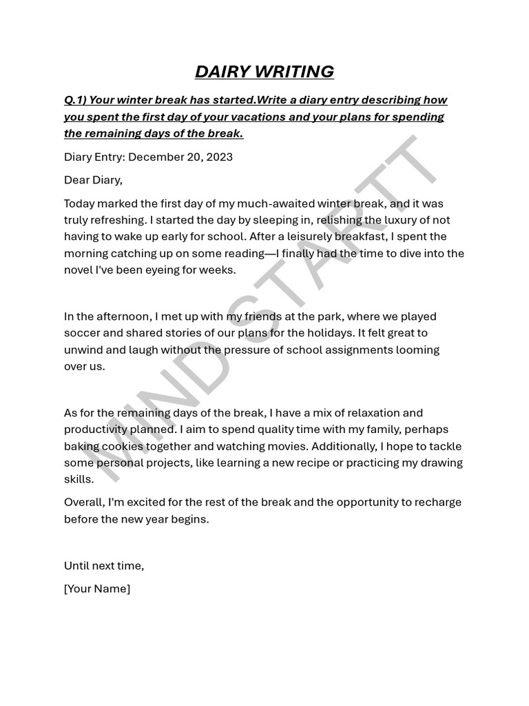 Diary Writing Pdf