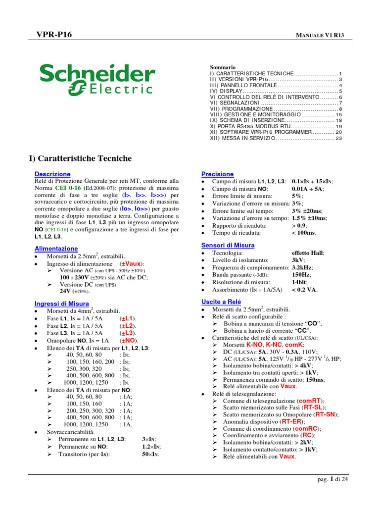 Manuale VPR-P16 V1 R13 Schneider | PDF