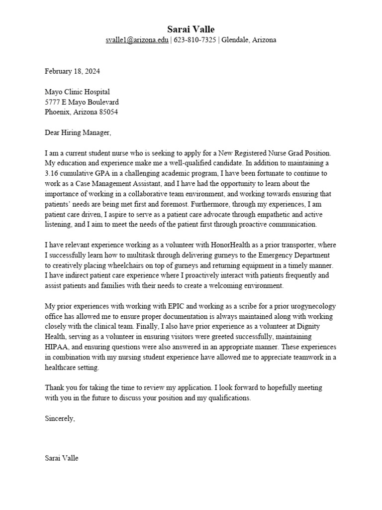 Final Cover Letter For Sarai Valle | PDF