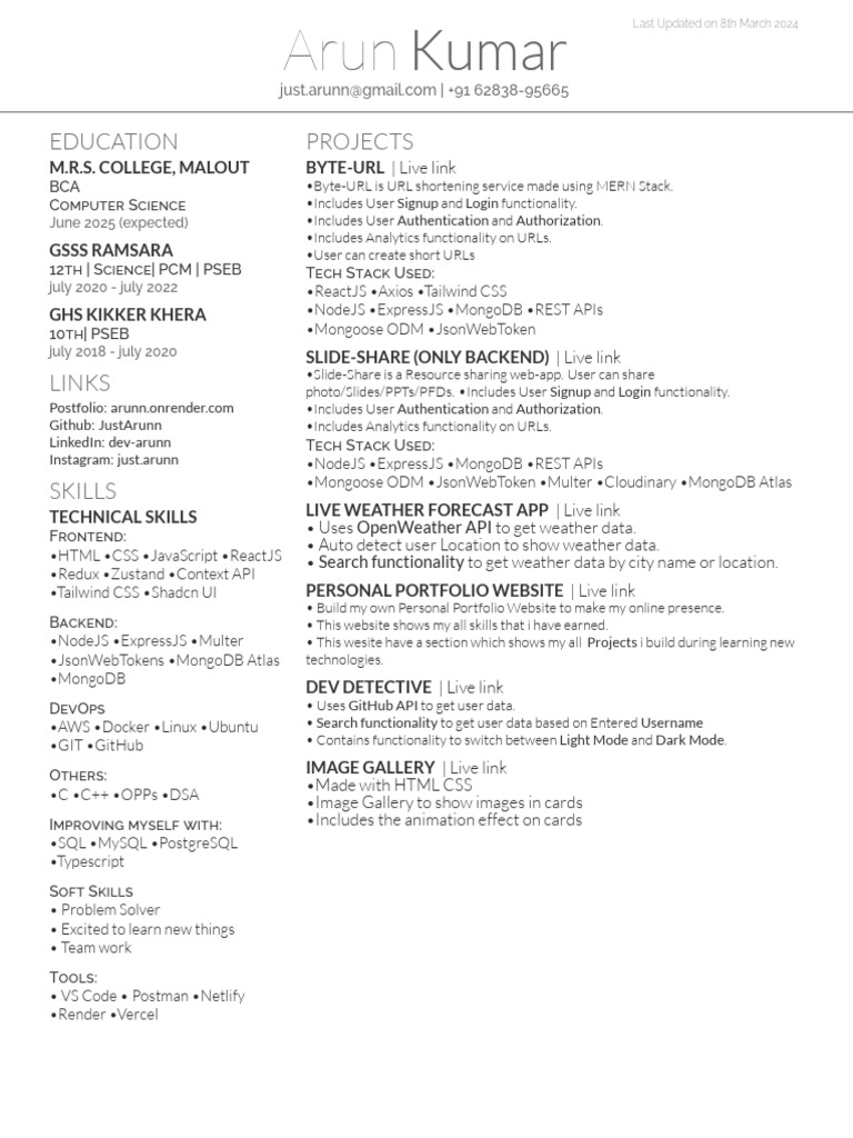 Arun Kumar Fullstack Dev | PDF | Information Technology | Software Development