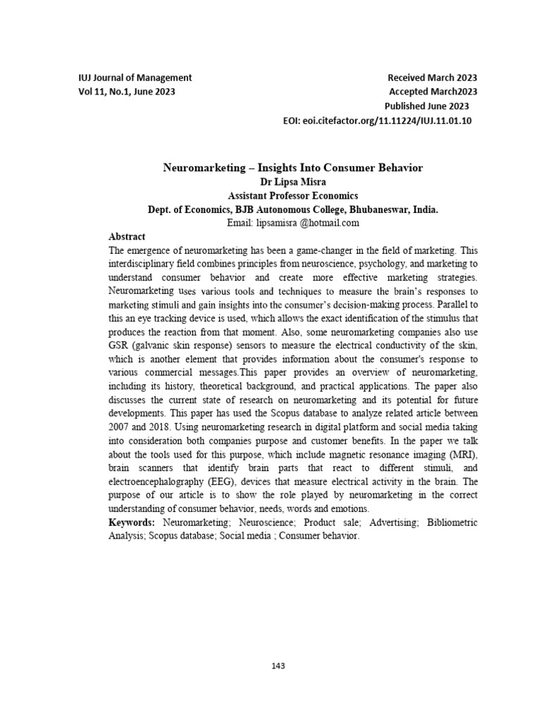 Neuromarketing Insights Into Consumer Behavior | PDF | Consumer Behaviour | Decision Making