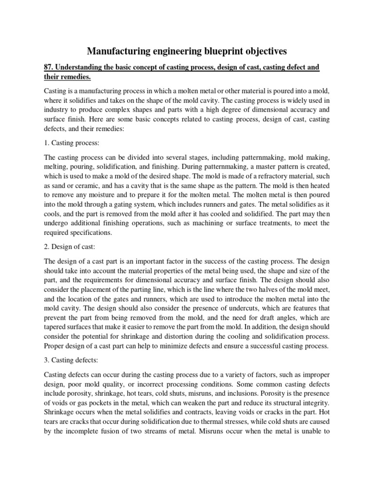 Manufacturing Engineering Blueprint Objectives | PDF | Construction ...