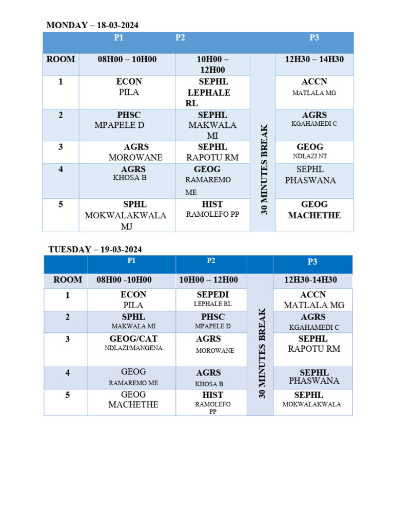 Weekly School Timetable March 2024 | PDF