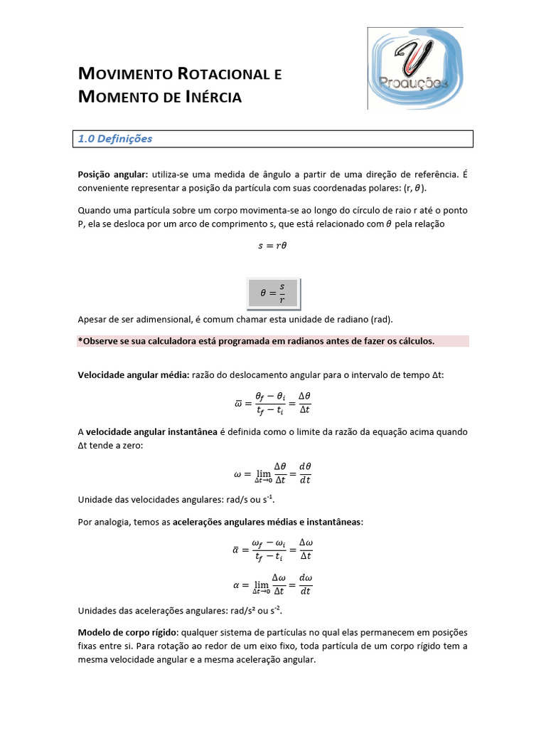 Movimento Rotacional e Momento de Inc3a9rcia | PDF | Velocidade ...