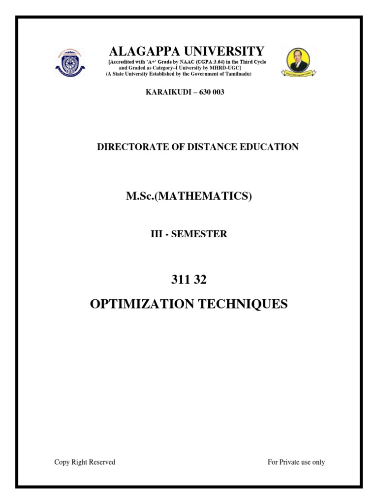 PG - M.Sc. - Mathematics - 31132 OPTIMIZATION TECHNIQUES | PDF | Linear Programming ...