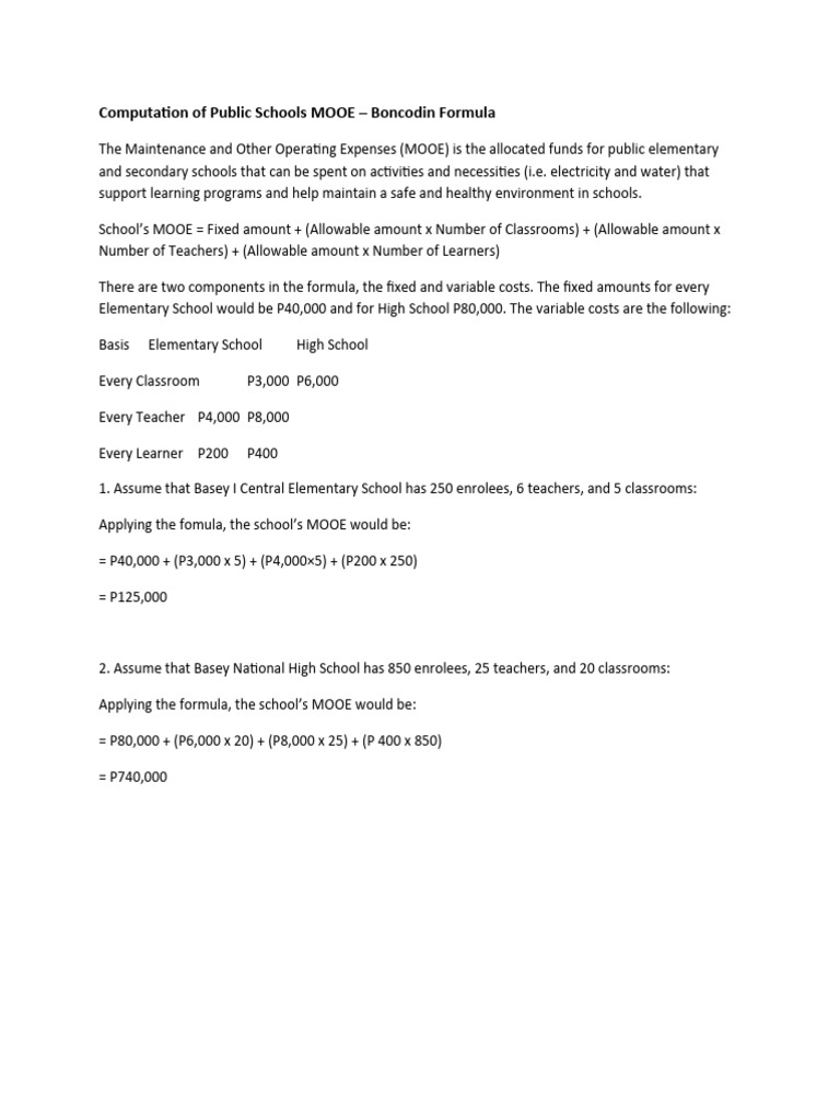 MOOE Computation Using Boncodin Formula | PDF | Infrastructure ...
