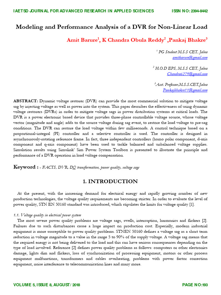 Modeling and Performance Analysis of a DVR for Non-Linear Load | PDF | Electric Power ...