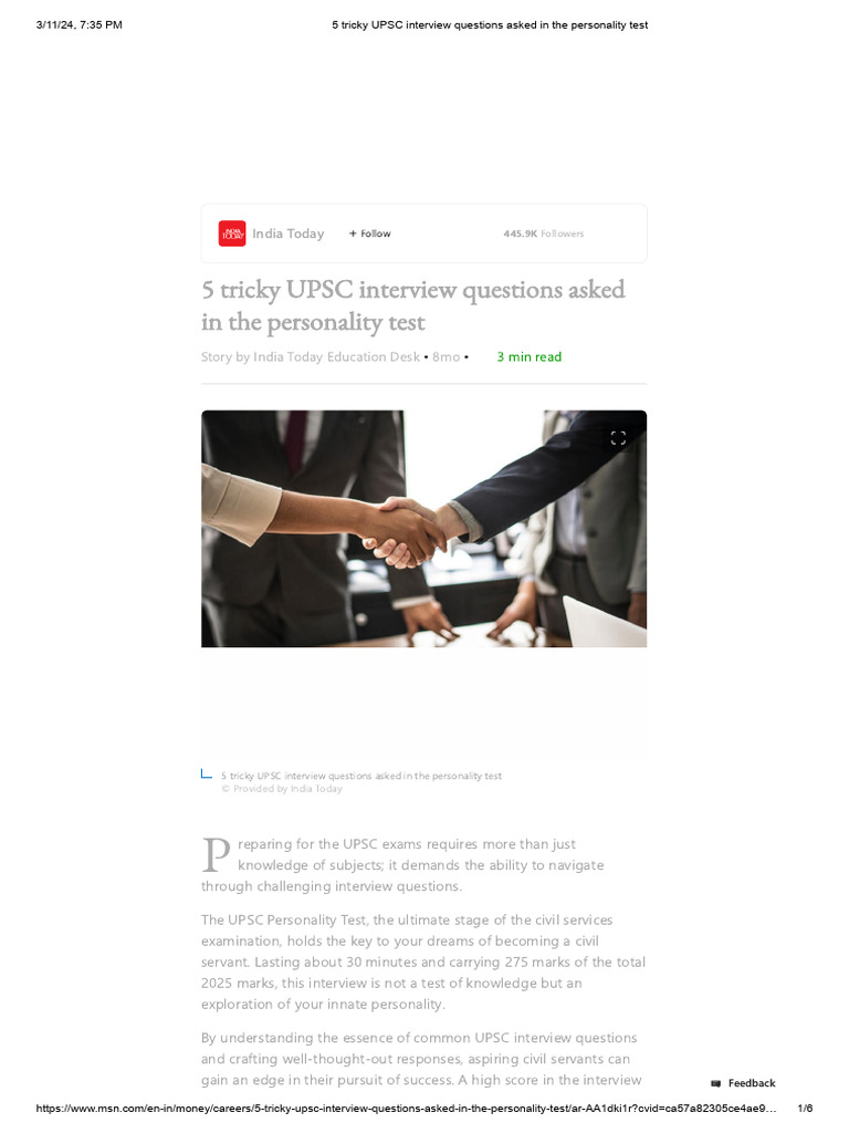 5 Tricky UPSC Interview Questions Asked in The Personality Test | PDF ...