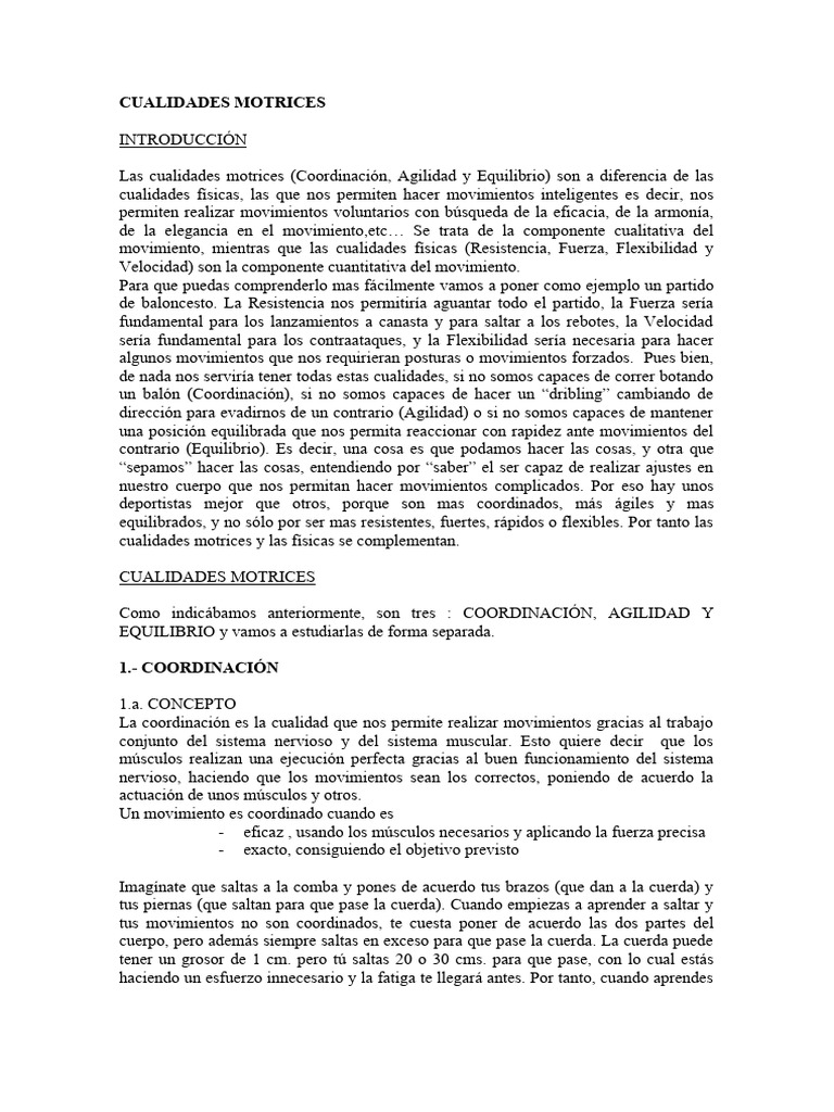 Cualidades Motrices: Coordinación, Agilidad y Equilibrio | PDF ...