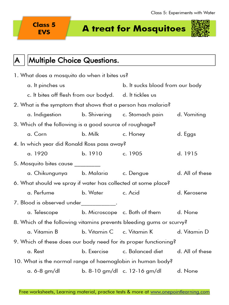 Class 5 EVS: A Treat for Mosquitoes | PDF | Malaria | Mosquito