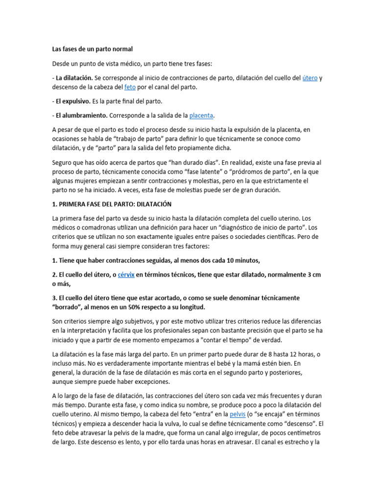 LAS FASES DE UN PARTO | PDF | Parto | Especialidades Medicas