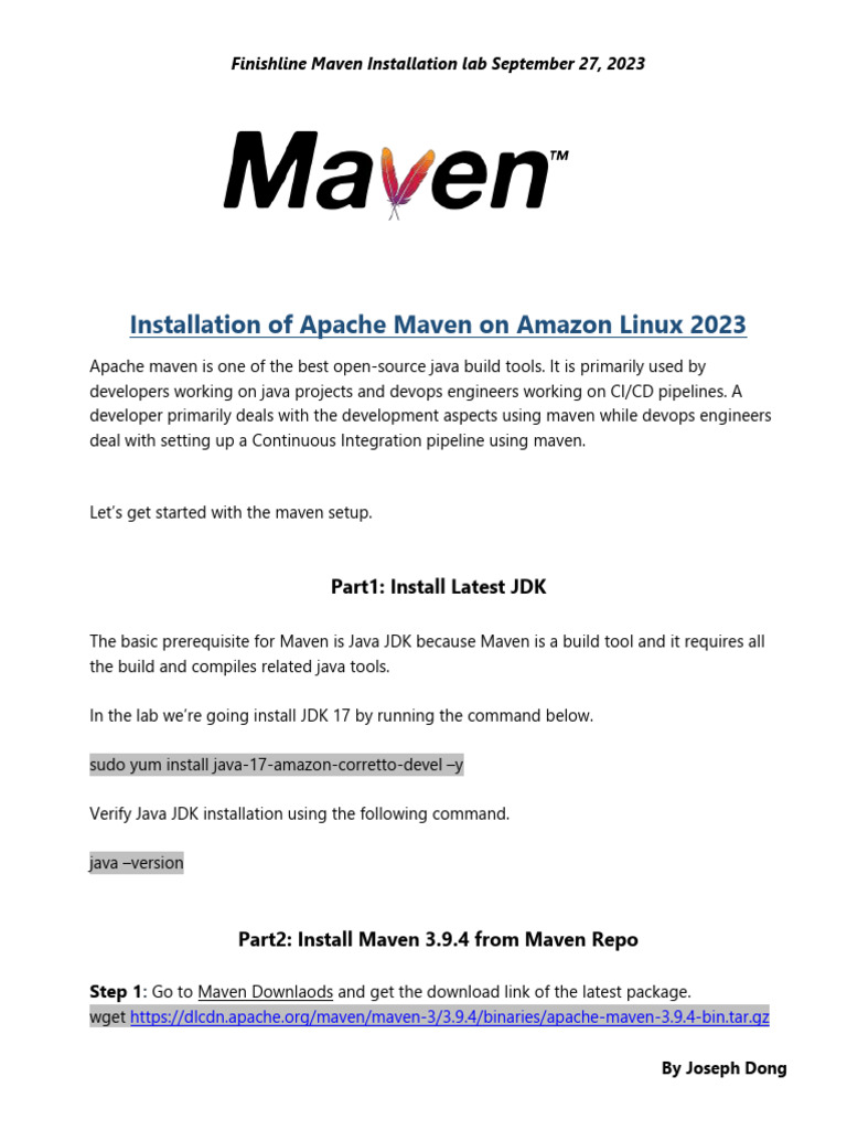 Installation of Apache Maven On Amazon Linux 2023 | Download Free PDF | Computer File | Java ...