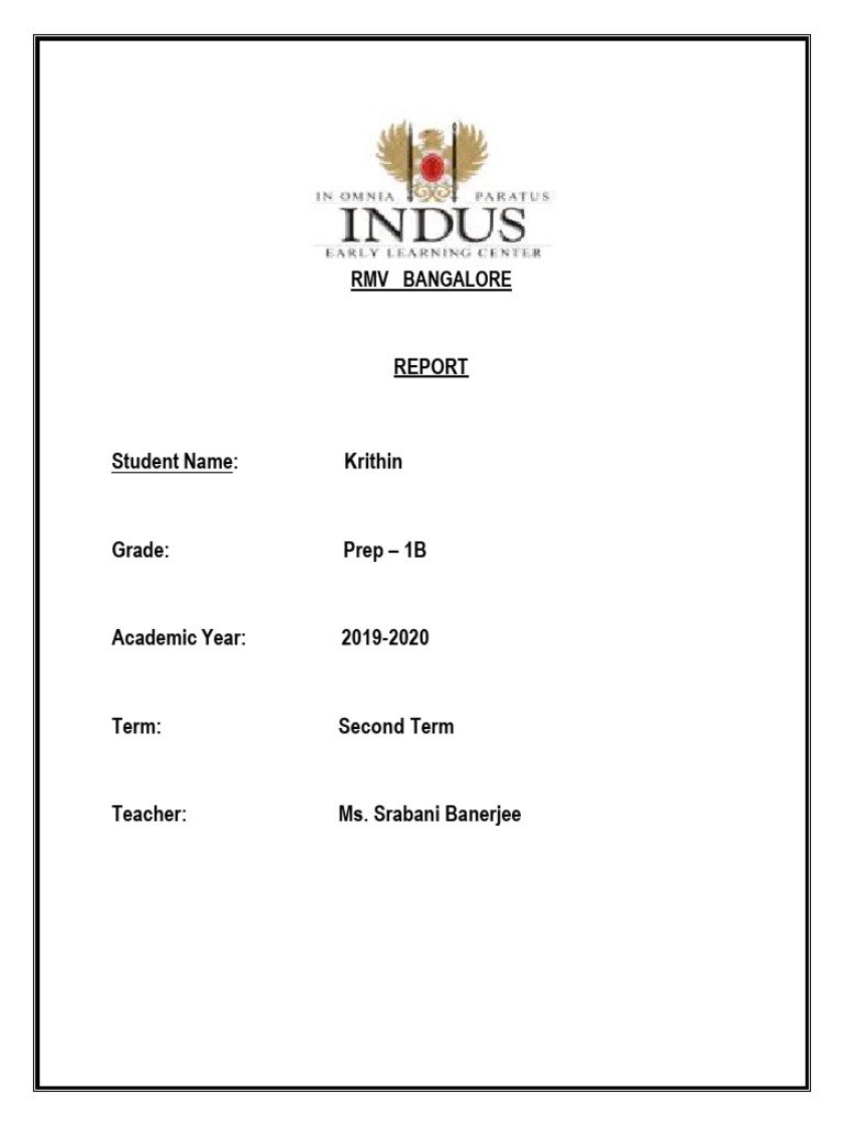 Krithin's Prep 1B Term 2 Report | PDF | Phonics | Mathematics