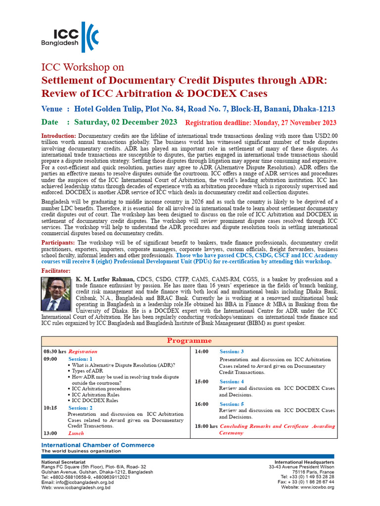 ICC-Workshop-Brochure | PDF | Alternative Dispute Resolution | Arbitration