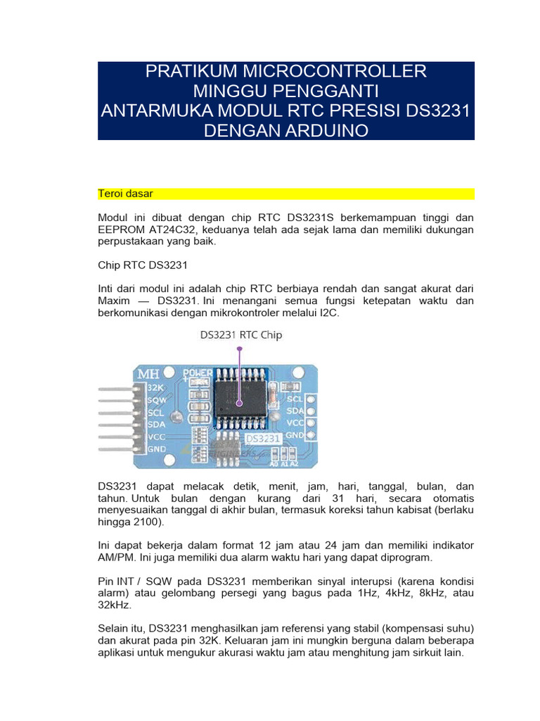 Antarmuka Modul RTC Presisi DS3231 Dengan Arduino | PDF Antarmuka Modul RTC Presisi DS3231 Dengan Arduino | PDF