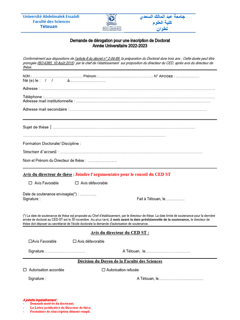 Demande de Dérogation - 2022 - 2023 - 0 | PDF