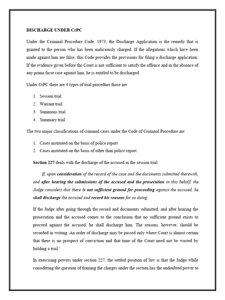 DISCHARGE UNDER CRPC | PDF | Criminal Procedure In South Africa | Trials